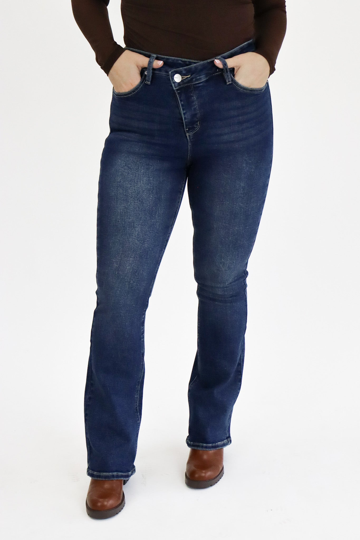 Bootcut Jeans - Dark Wash Cross Button – Alexander Jane Boutique